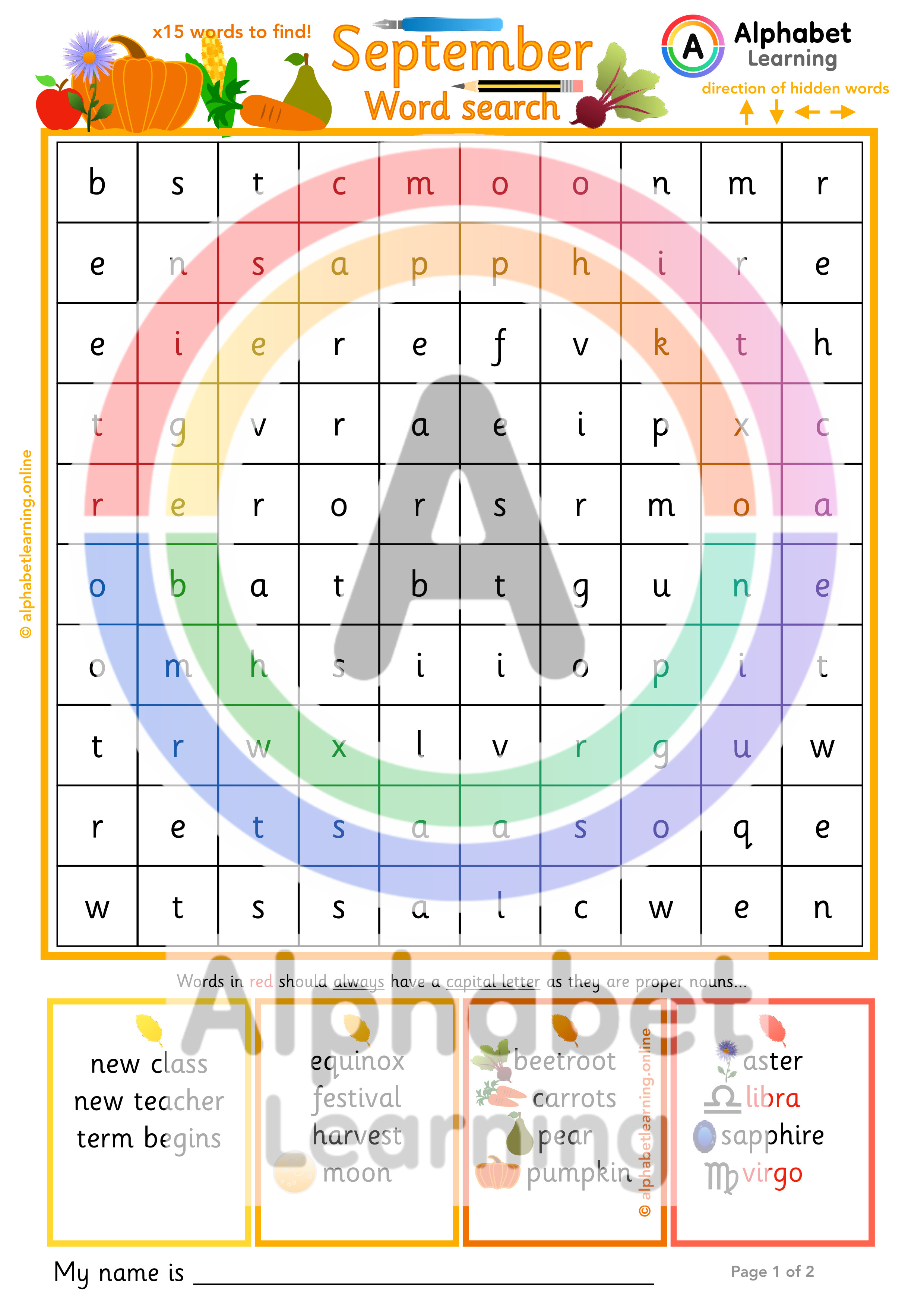 Wordsearch - September, x15 words to find | Teaching Resources