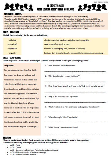GCSE English Lit - An Inspector Calls - Goole's Final Monologue Close ...