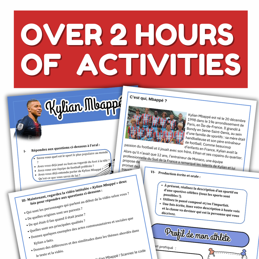 French Lesson and Activities on Sports & Kylian Mbappé IB Ab Initio ...