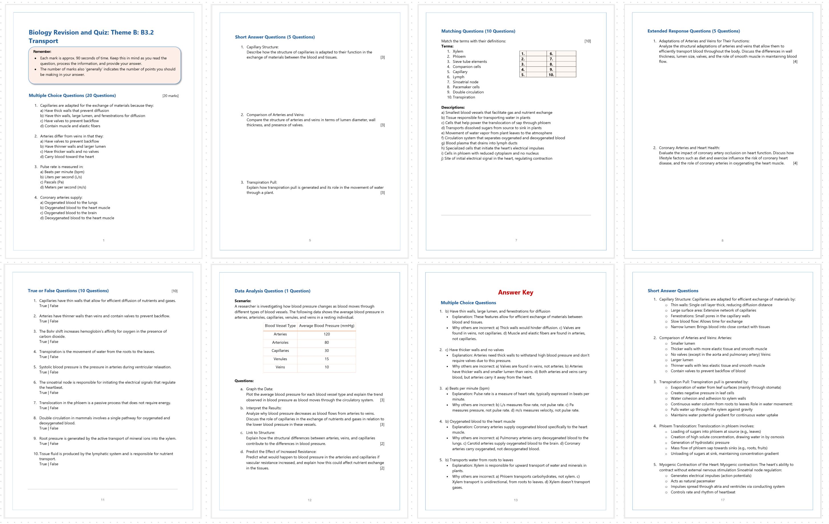IB DP Biology B3.2 Transport Quiz and Revision Worksheets 2026 ...