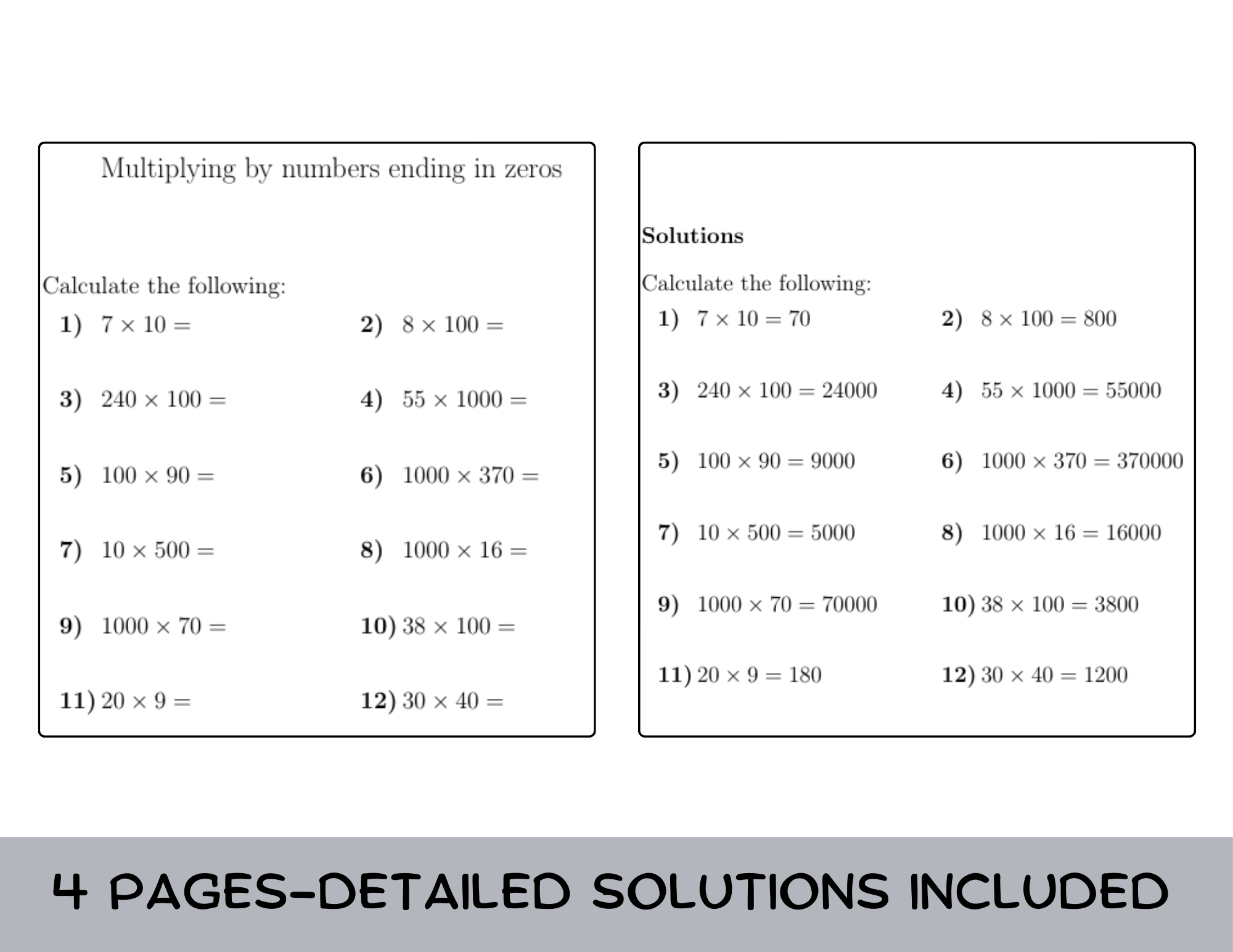 Multiplying by numbers ending in zeros worksheet no 2 (with solutions ...