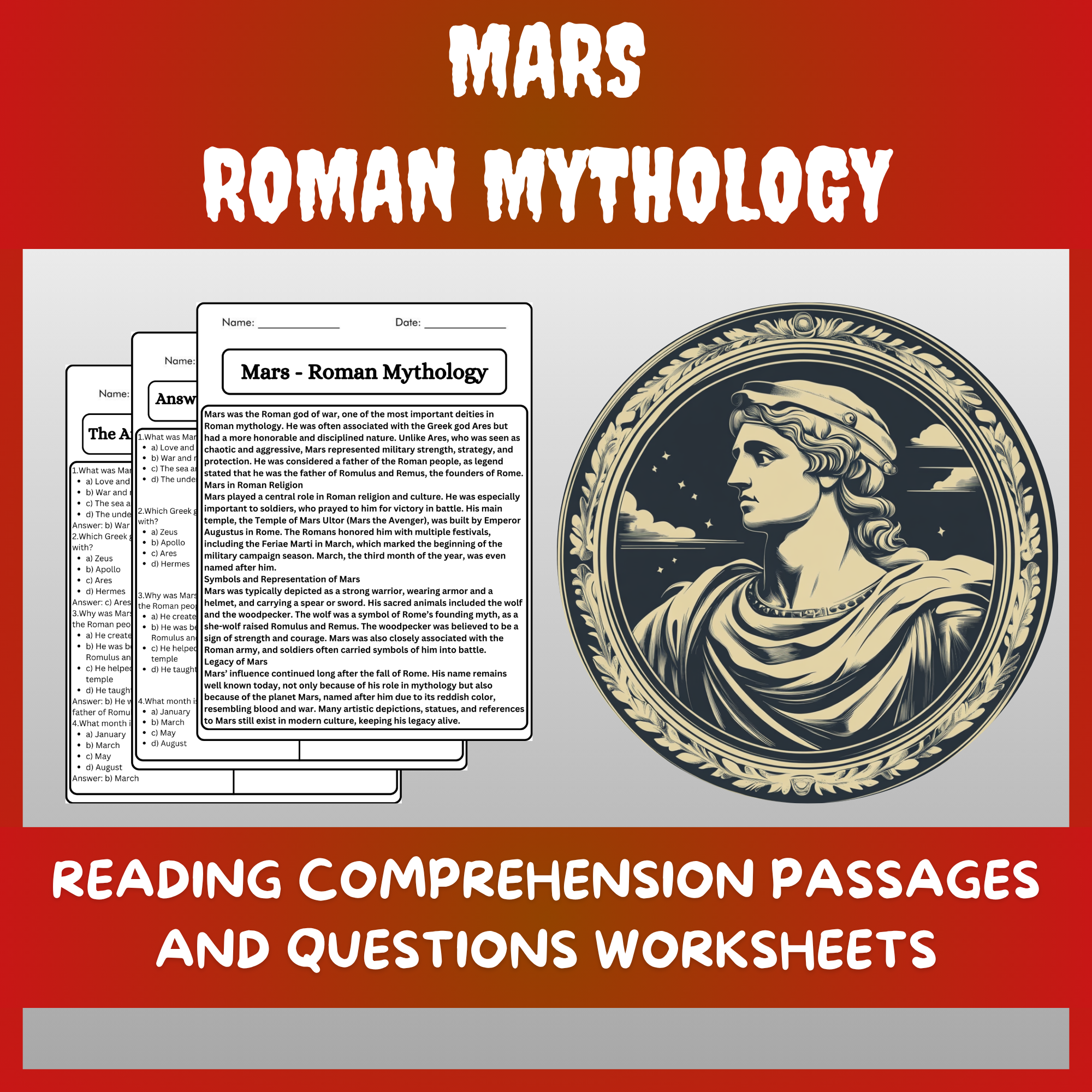 Mars - Roman Mythology Reading Comprehension Passages & Questions ...