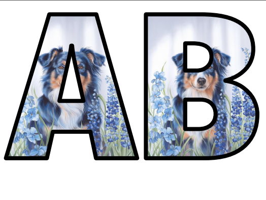 Doggy and Flowers Pets Lettering Set Display Title Letters Numbers ...