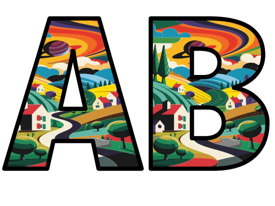 Colorful Art Picture City Town Village Lettering Set Display Title ...