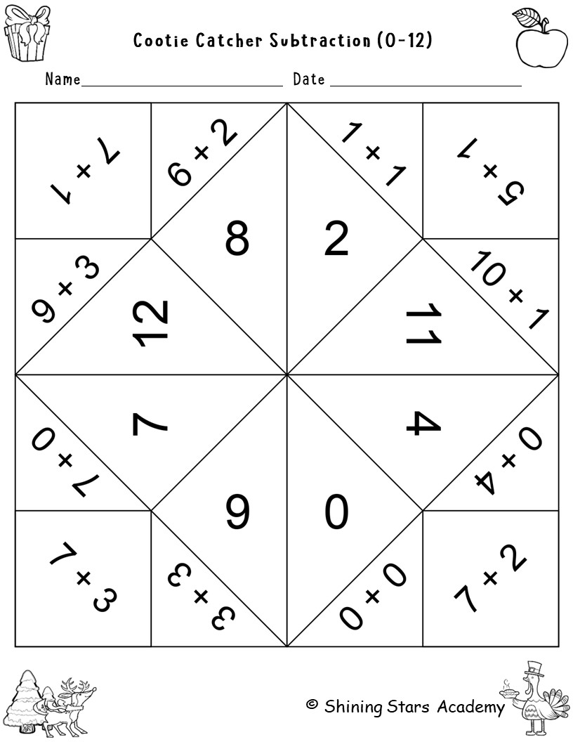 Addition Cootie Catcher (0–12) Puzzle Game Worksheets | Teaching Resources