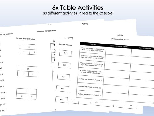 6x Tables Activities 30 Activities Teaching Resources