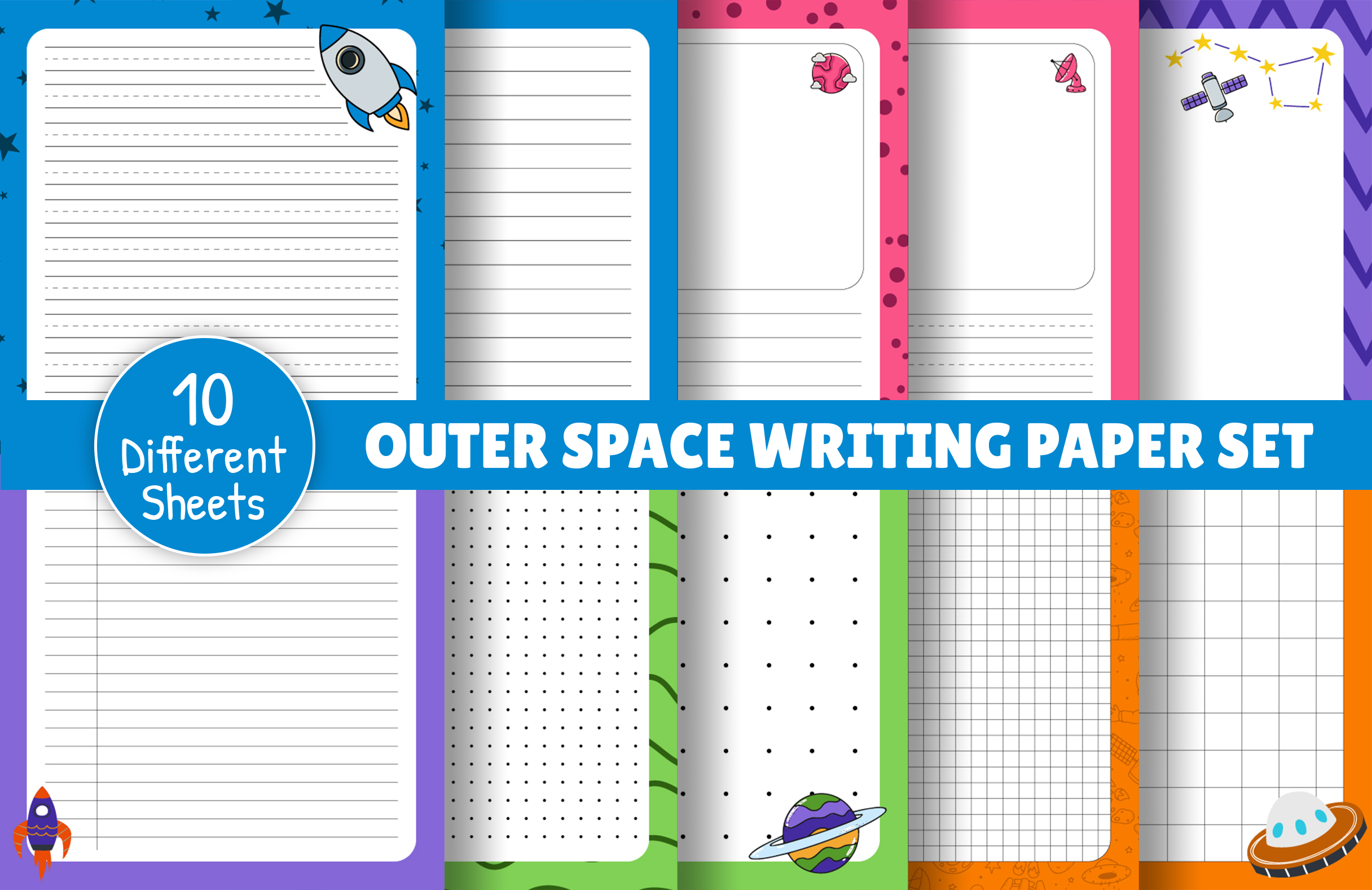 Outer Space Writing Paper Set: Handwriting, Lined, Graph, Drawing ...