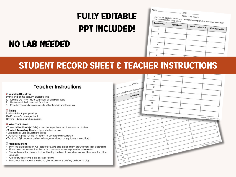 KS3 Science Scavenger Hunt Back to School Lab Equipment | Teaching ...