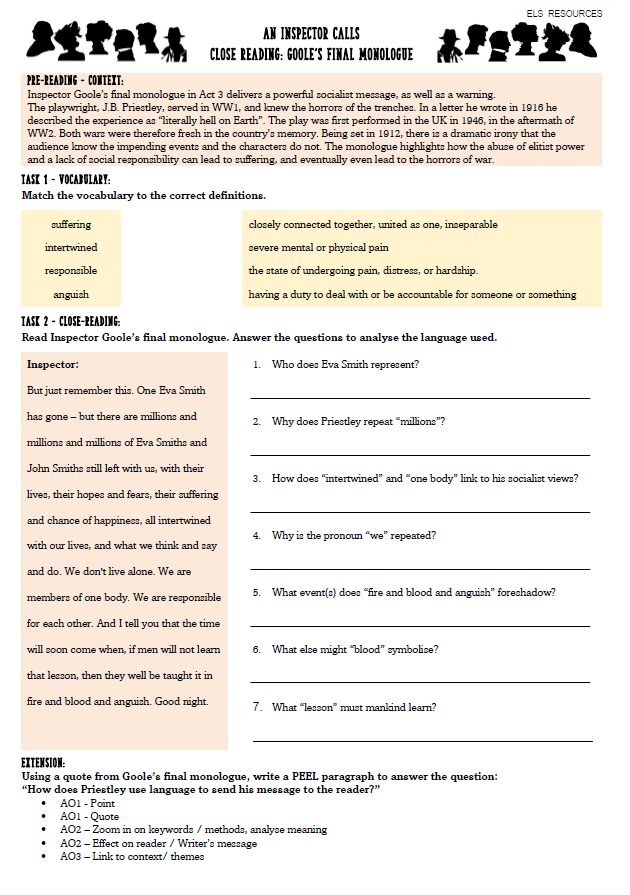 GCSE English Lit - An Inspector Calls - Goole's Final Monologue Close ...