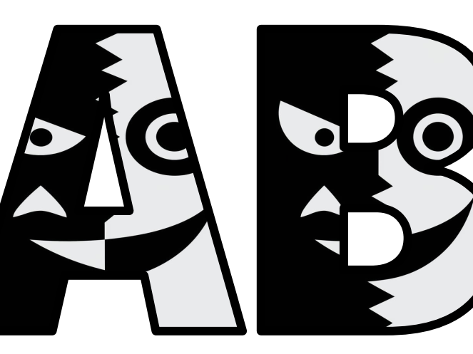 Abstract Art Faces Simple Lettering Set Display Title Letters Numbers ...