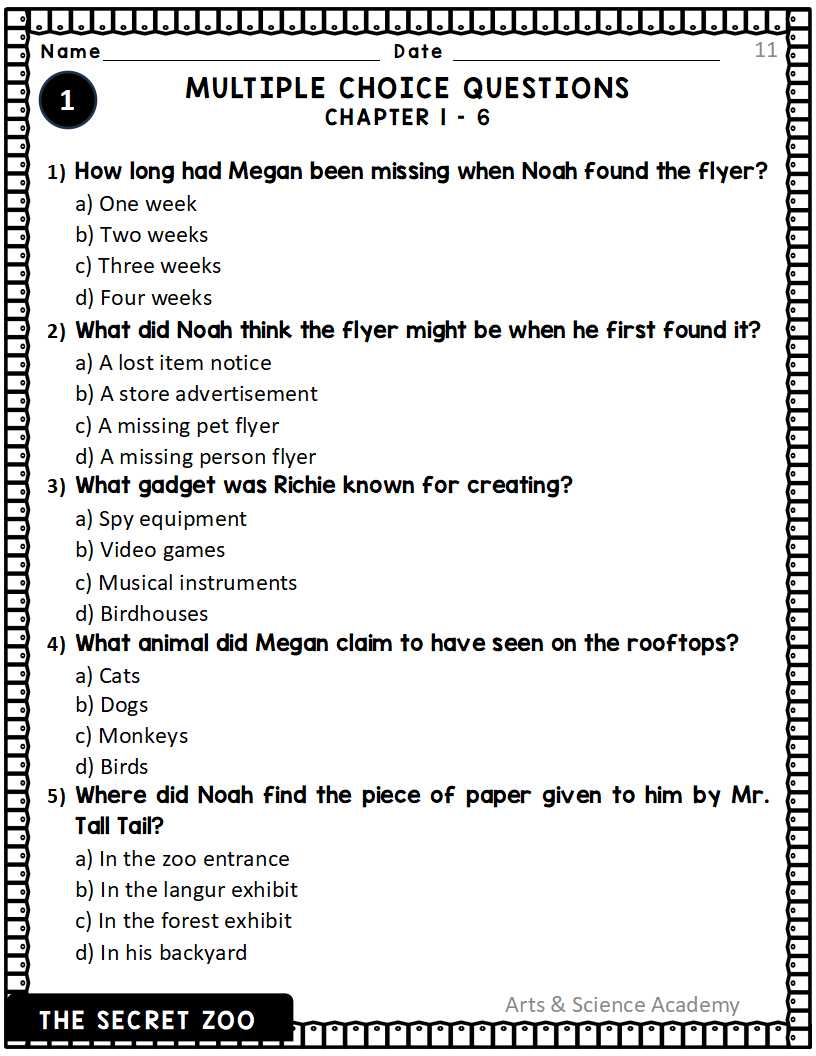 THE SECRET ZOO Novel Study Comprehension, Critical Thinking, Vocab ...