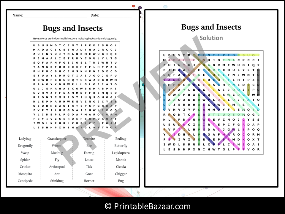 Bugs and Insects Word Search Puzzle Worksheet Activity | Teaching Resources