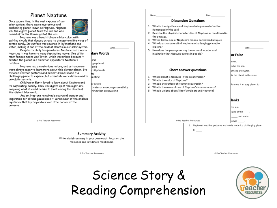 Planet Neptune Reading Science Story Comprehension Questions Worksheet ...