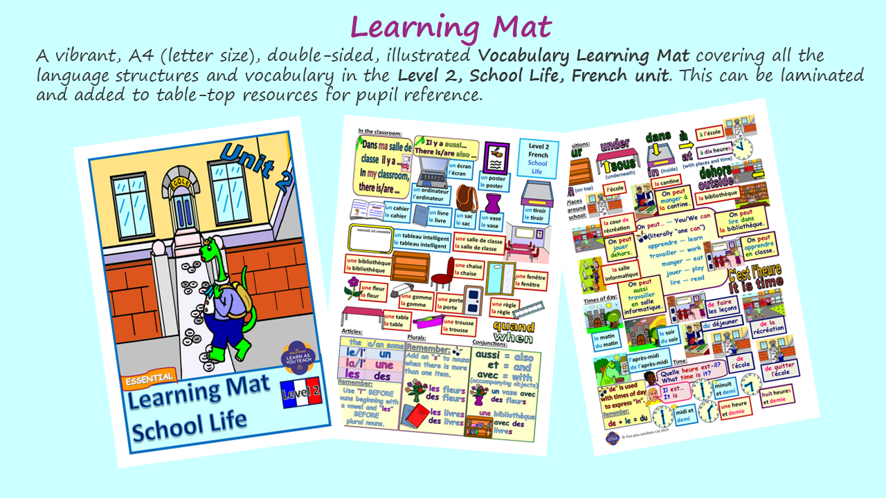 KS2 FRENCH: YEAR 4 LEARNING MAT - SCHOOL LIFE | Teaching Resources