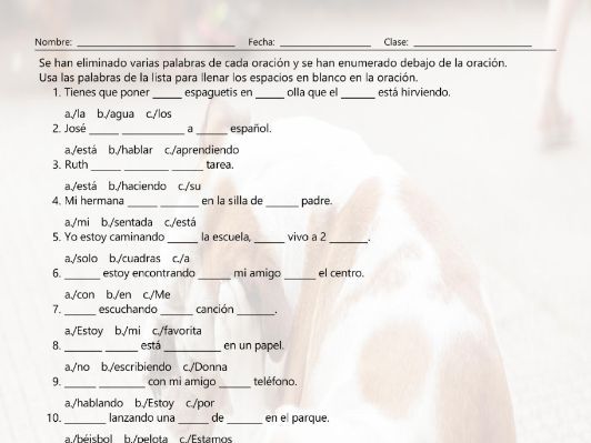 Present Continuous Tense Missing Words Spanish Worksheet | Teaching ...