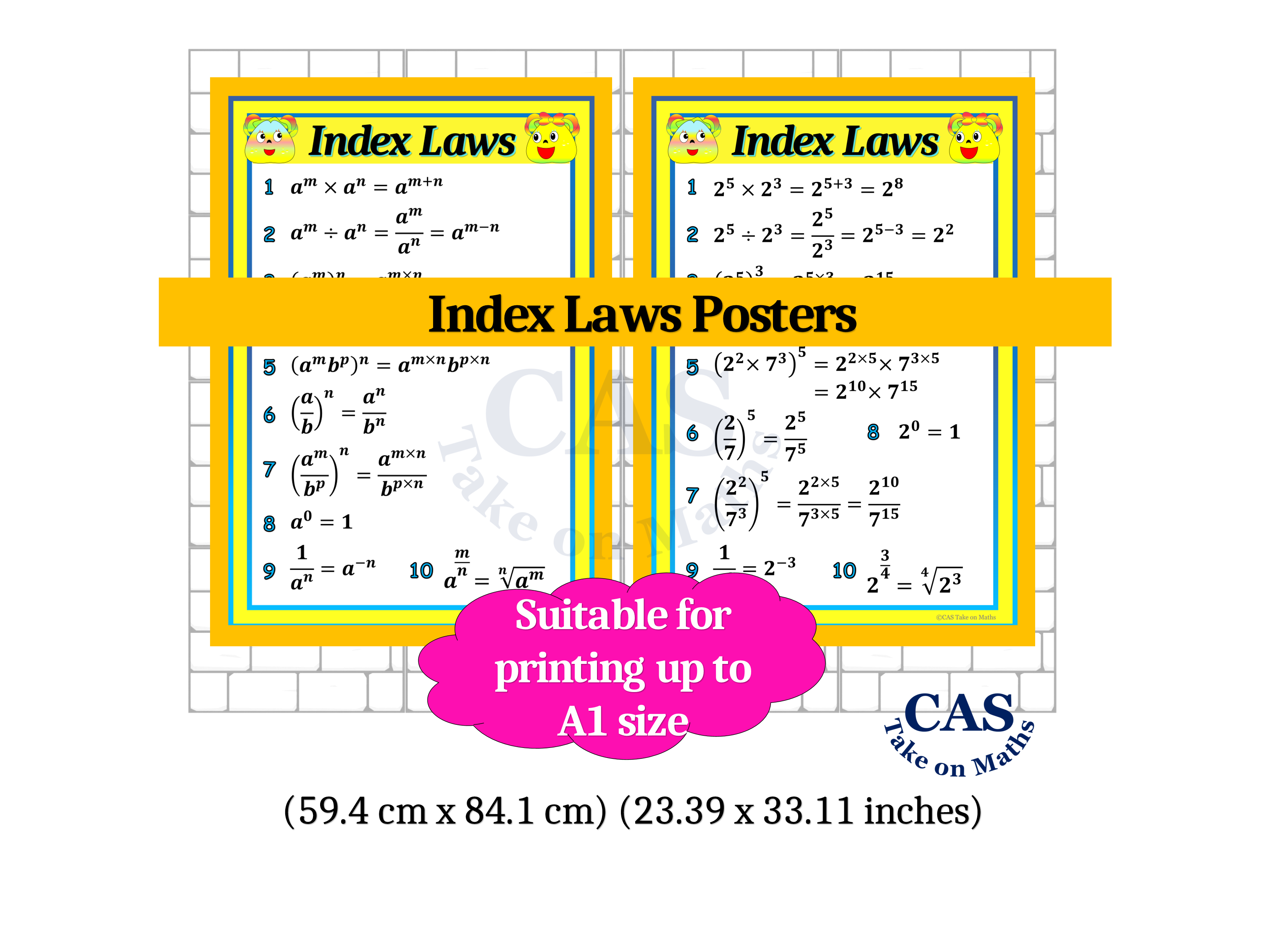 Algebra Index Laws Posters & Pocket Card Set-Colourful Maths Classroom ...