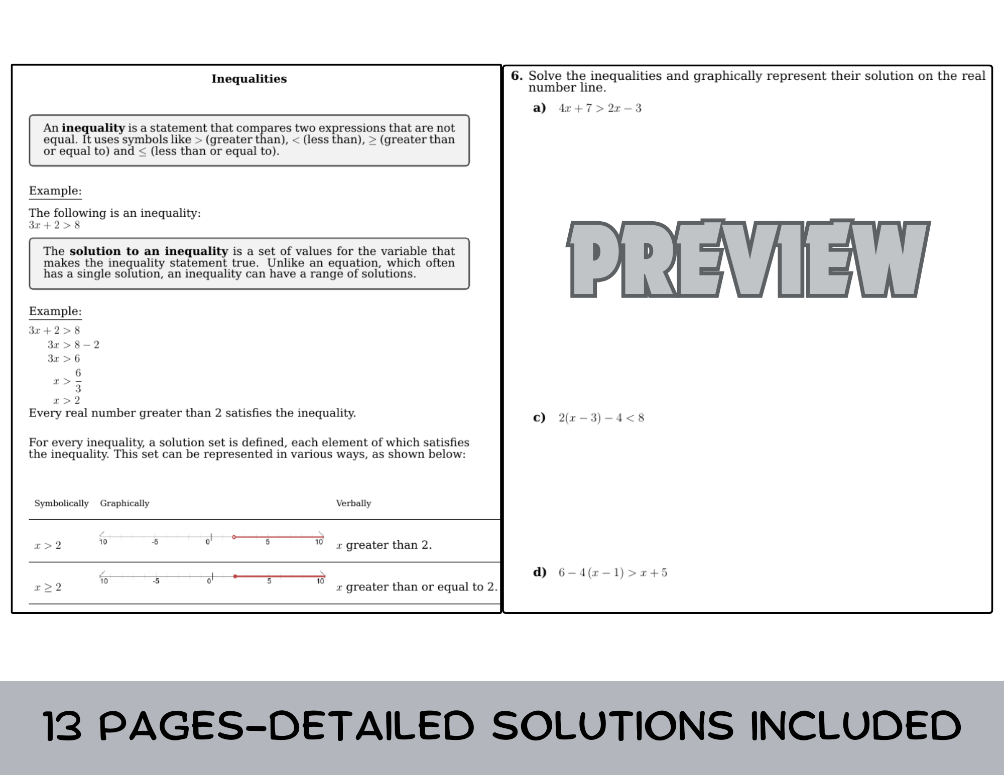 Inequalities (Writing, Solving and Graphing) Notes and Worksheet ...