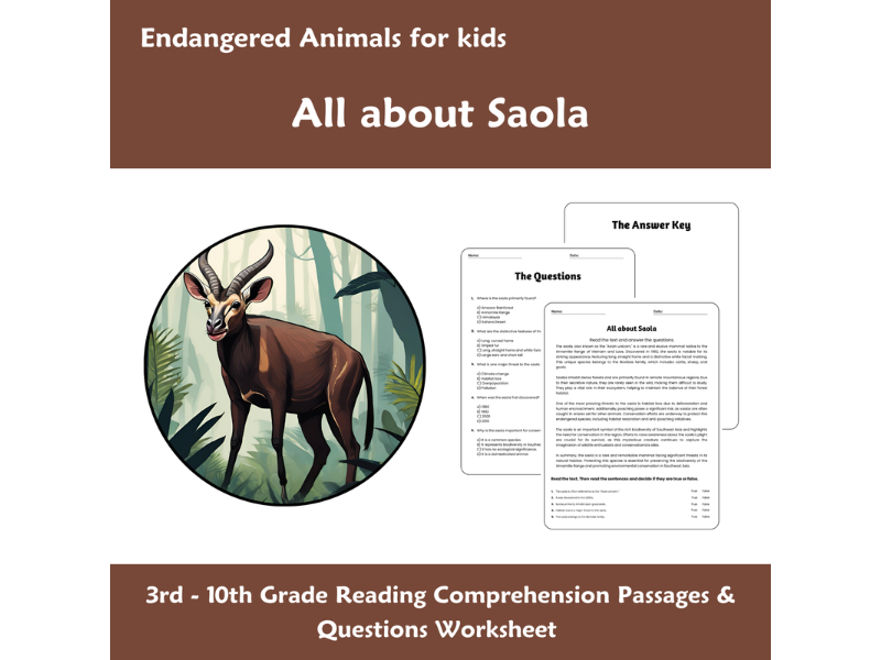 All About Saolas Reading Comprehension Passages & Questions Worksheets ...