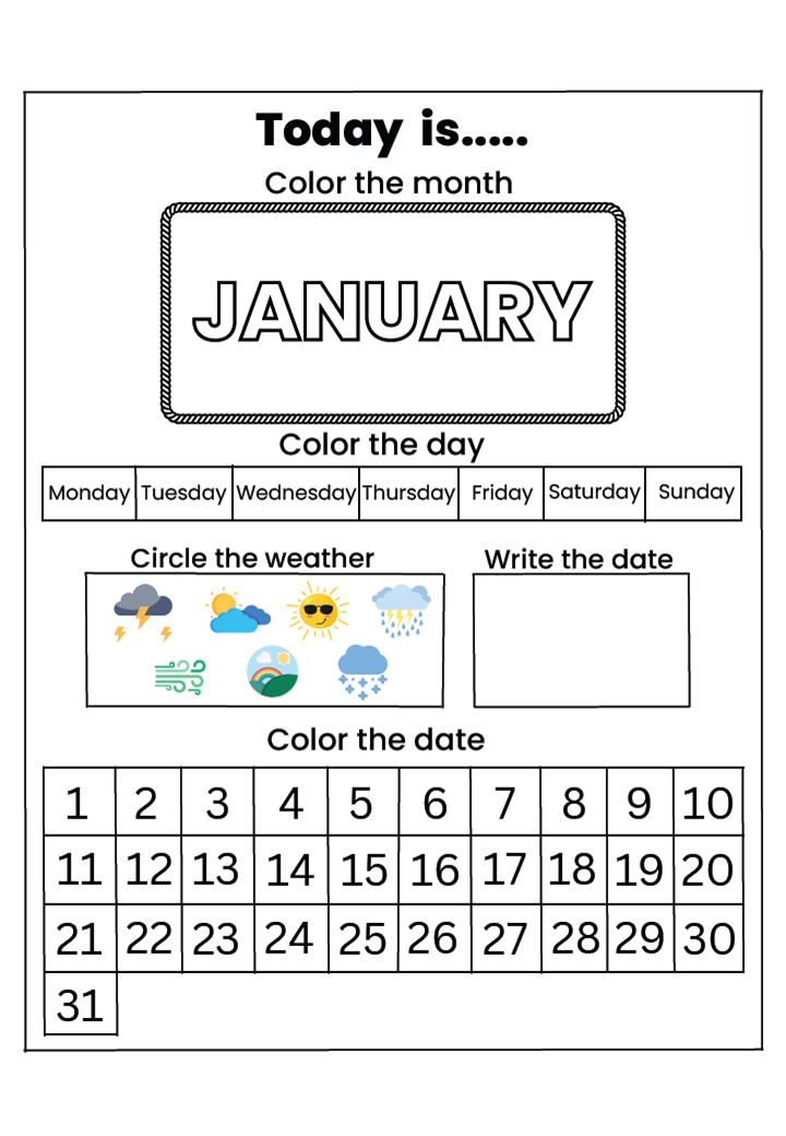 Calendar Activity – Days, Months, Weather & Colors Worksheets for ...