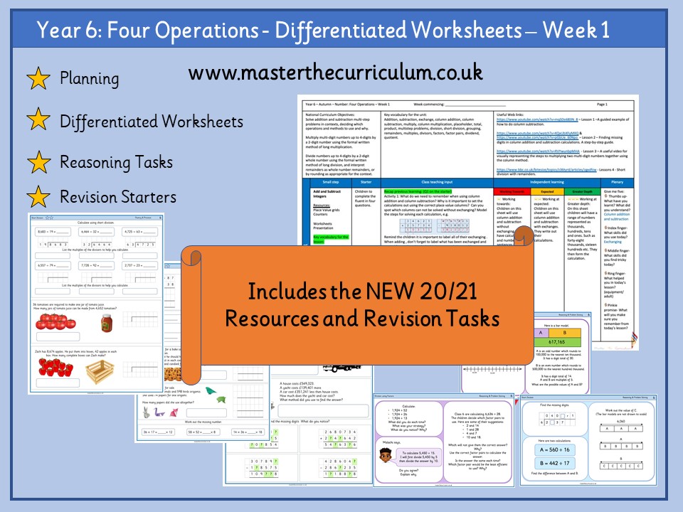 Year 6- Four Operations - Week 1- Differentiated Worksheets -White Rose ...
