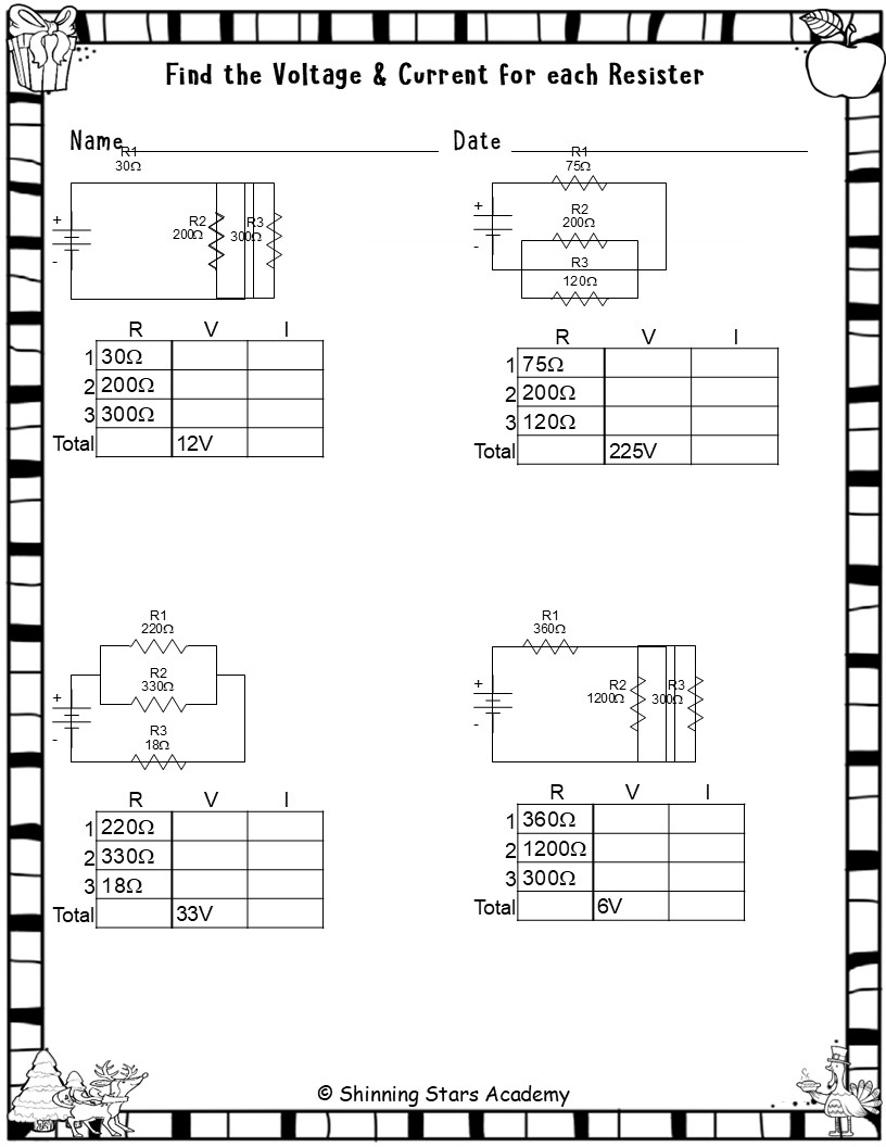 Ohm’s Law – 3 Resistors (Series / Parallel) (Find Voltage (V) and Current (I)) Worksheets ...