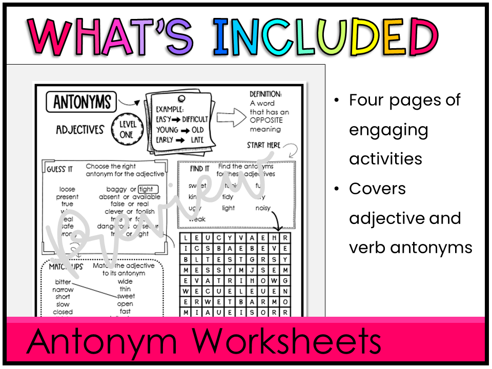 Antonym Worksheet Practice KS2 | Teaching Resources