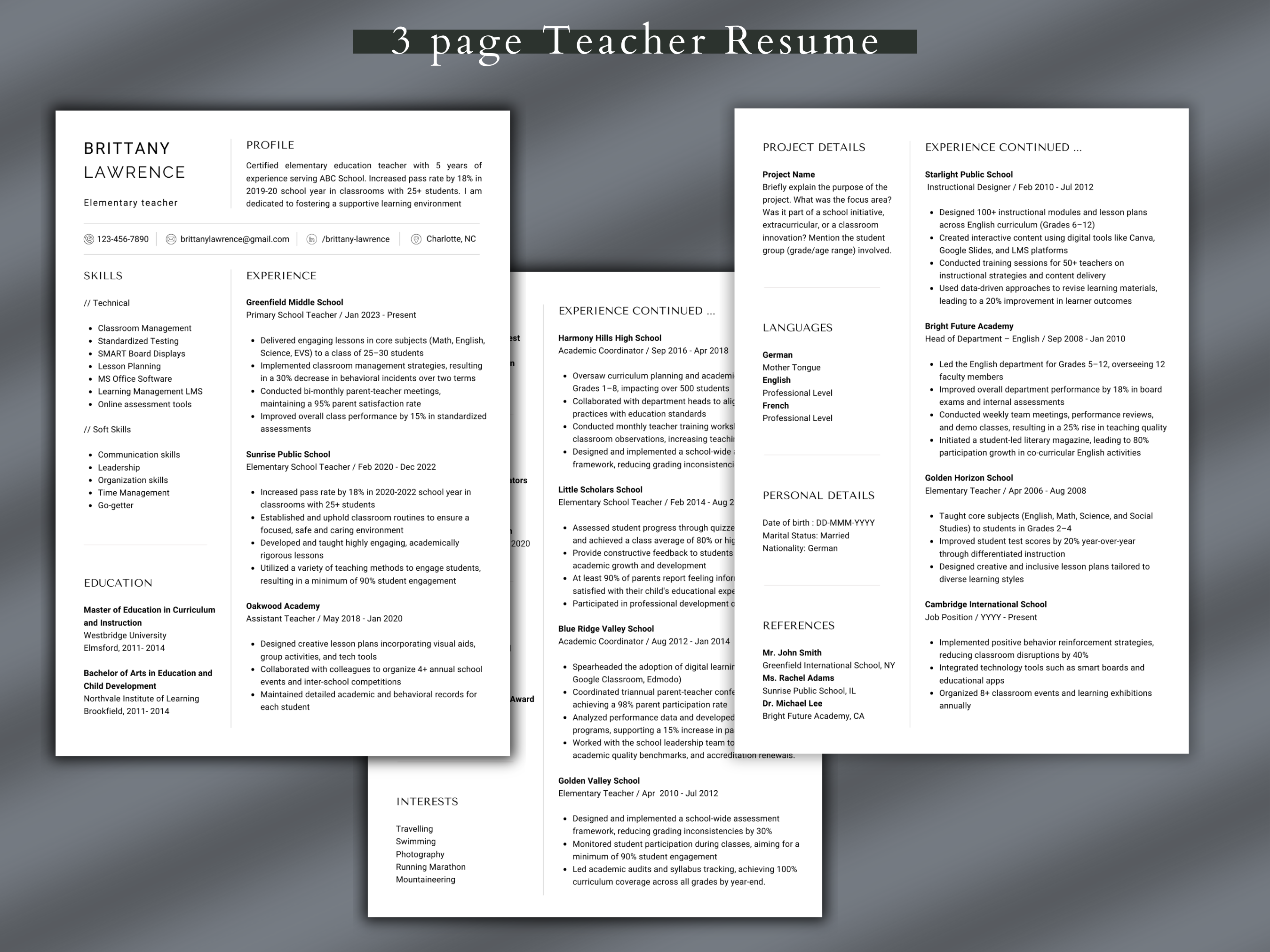 Editable Teacher resume, Simple Teacher CV with Cover Letter, Education ...