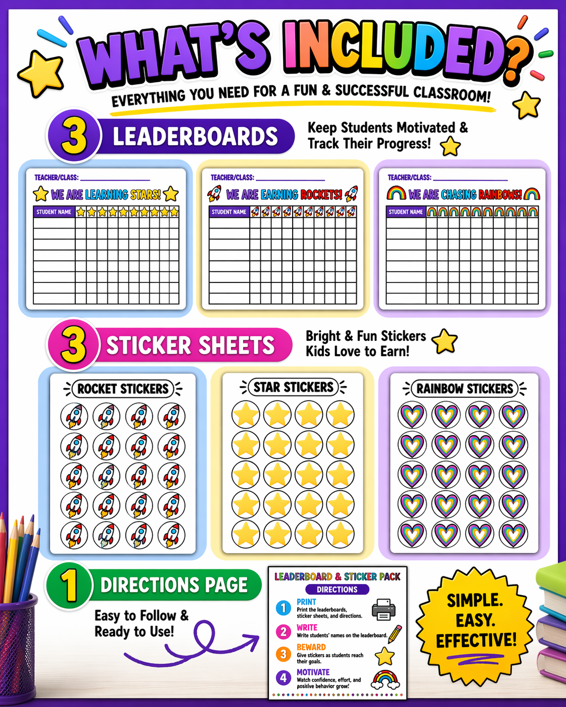 Kindergarten & 1st Grade Leaderboard Reward System, Printable Sticker ...