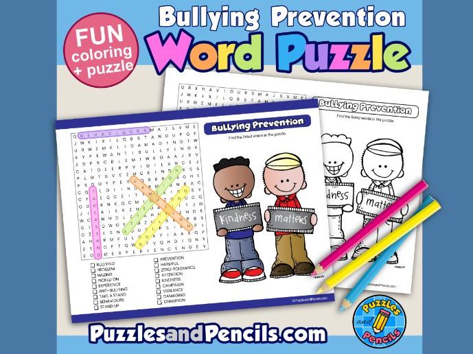 Bullying Prevention Word Search Puzzle and Colouring | Wordsearch ...