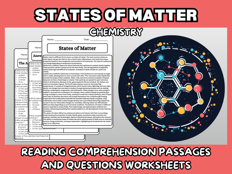 States of Matter - Chemistry Reading Comprehension Passages & Questions ...