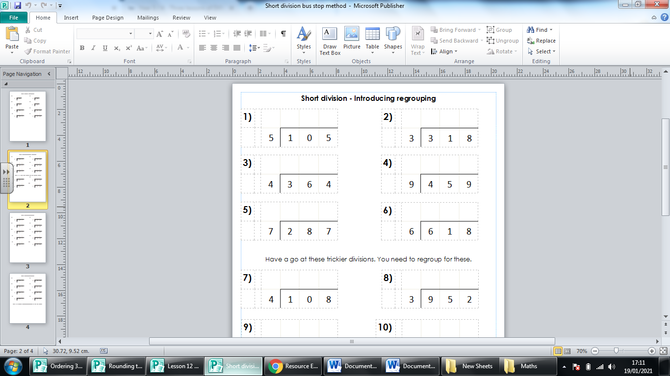 Year 3 4 Short Division Using Bus Stop Method Differentiated