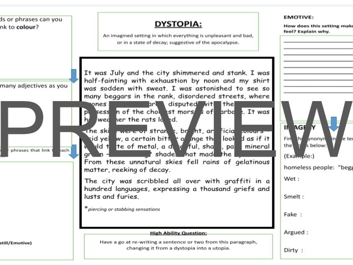 Creative Writing: Dystopia Print Out | Teaching Resources