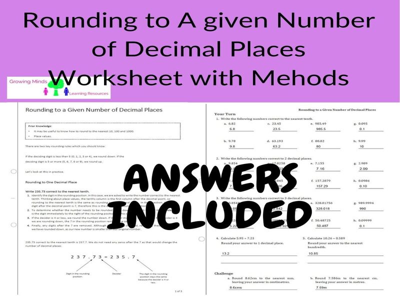Rounding Decimal Places Worksheet With Methods Teaching Resources