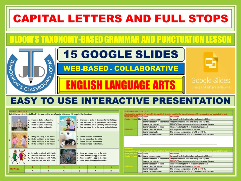 CAPITAL LETTERS AND FULL STOPS PUNCTUATION 15 GOOGLE SLIDES 