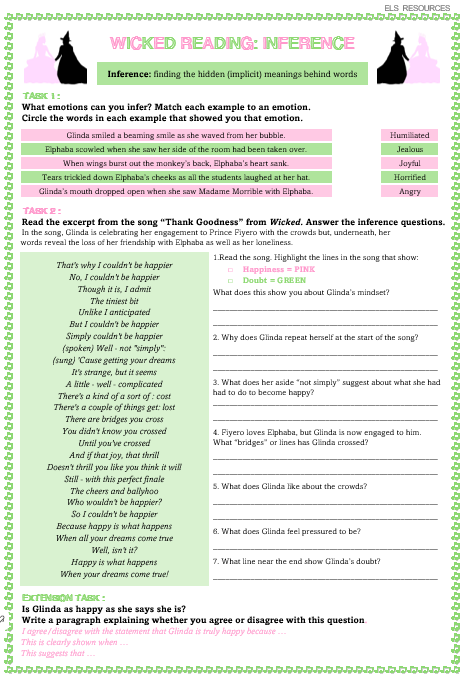 FREE WICKED English Reading Skills Inference Worksheet | Teaching Resources