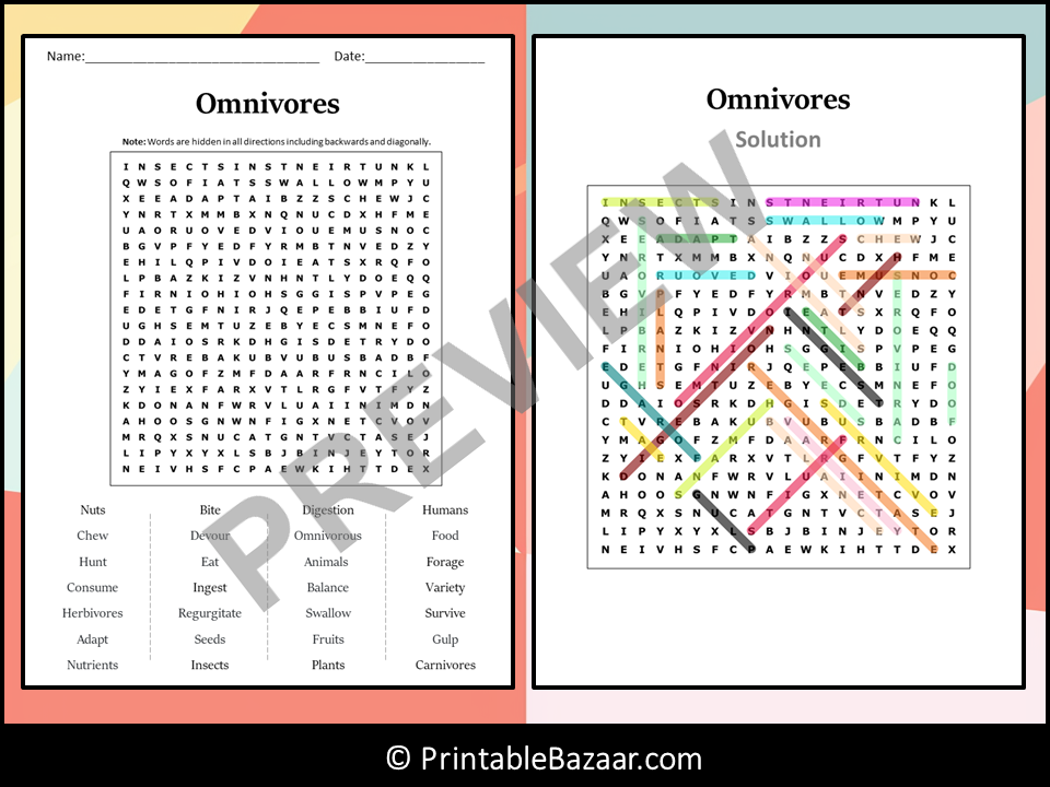 Omnivores Word Search Puzzle Worksheet Activity | Teaching Resources
