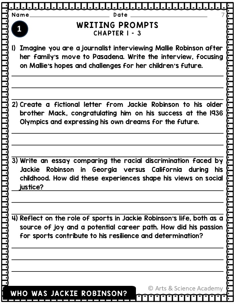 WHO WAS JACKIE ROBINSON? Novel Study Comprehension, Critical Thinking ...