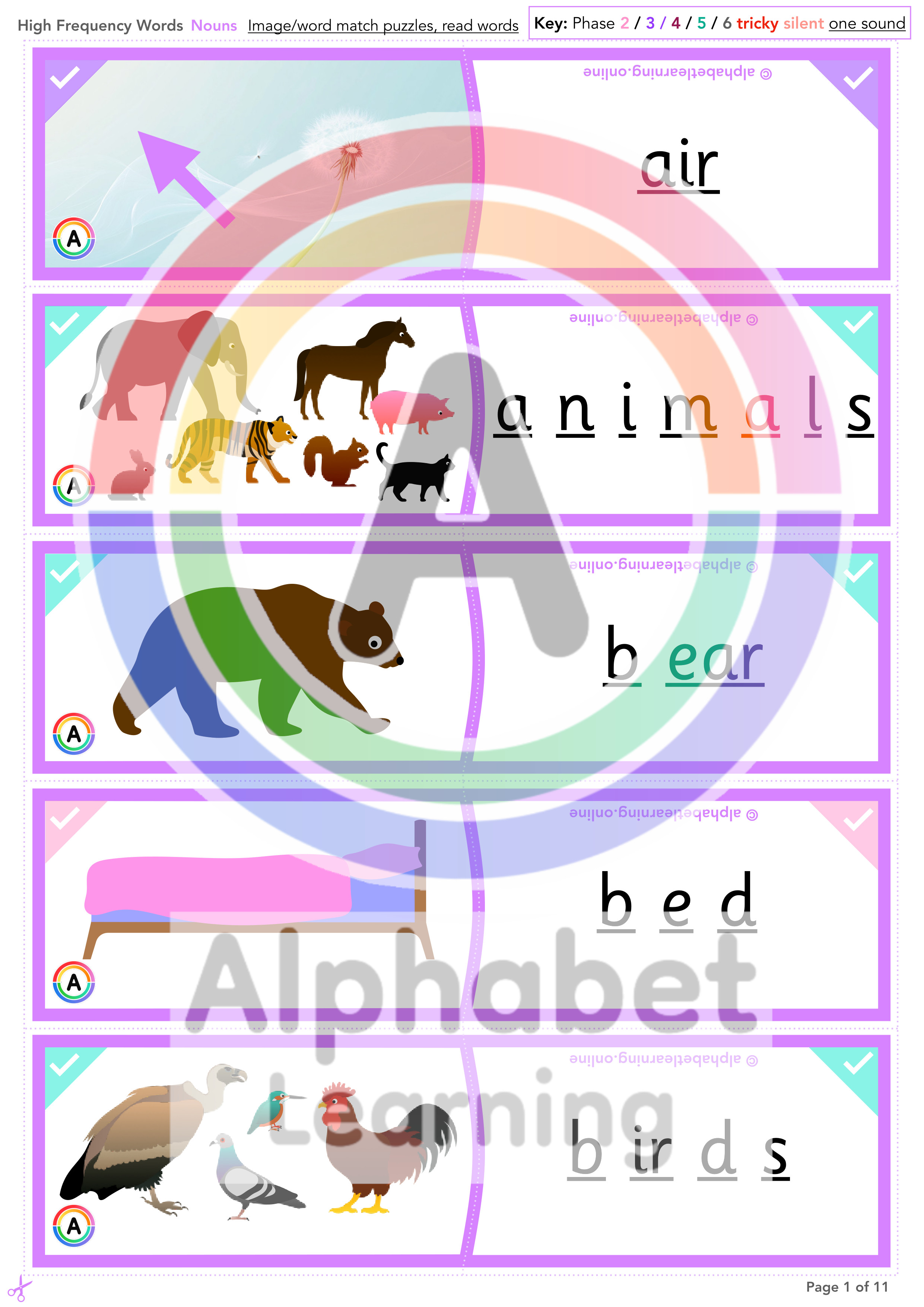 High frequency words Read/match - Nouns (Sound out words) | Teaching ...