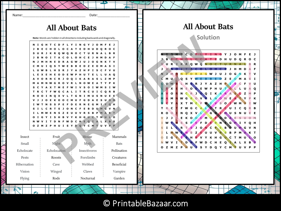 All About Bats Word Search Puzzle Worksheet Activity | Teaching Resources