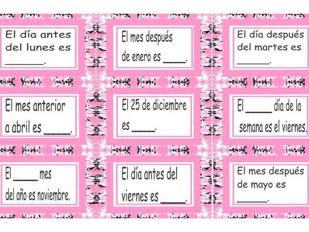 Weekdays, Months and Dates Spanish 4 Worksheet-2 Game-1 Exam Bundle ...