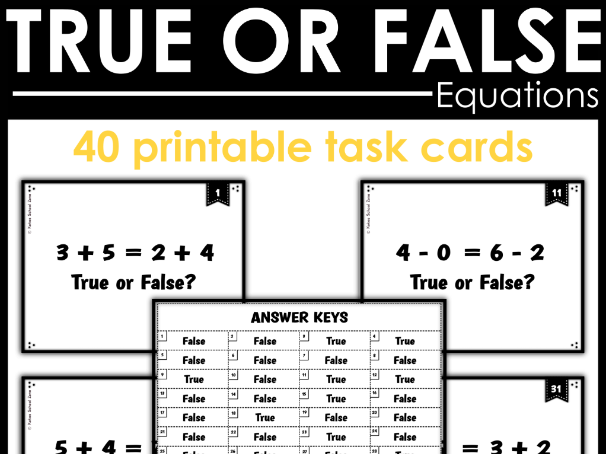 True or False Equations Task Cards | Balancing Equations | Year 1 & 2 ...