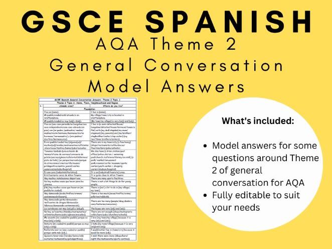 GCSE Spanish (AQA) Theme 2 Speaking General Conversation Answer Booklet ...