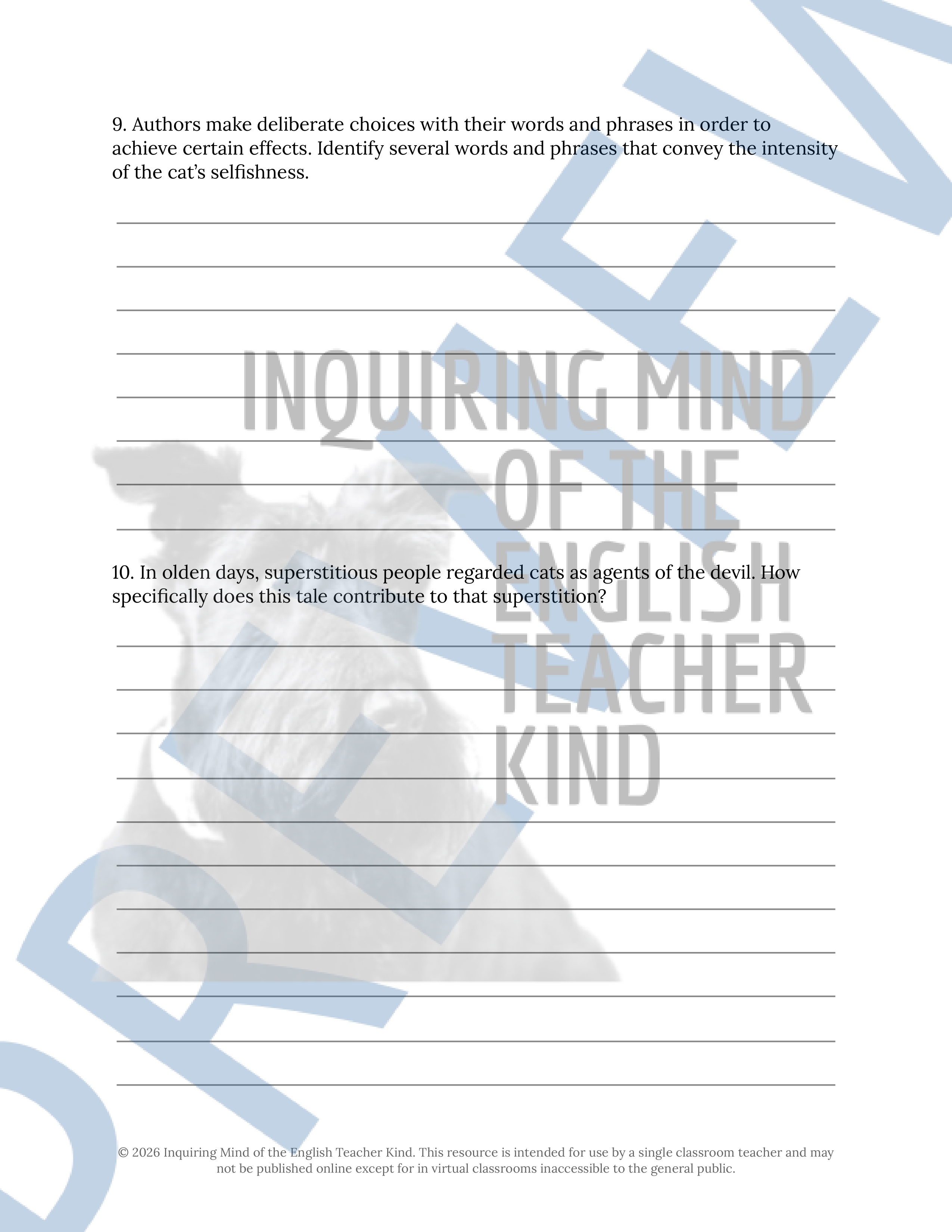 "Cat and Mouse in Partnership" Close Reading Worksheet | Brothers Grimm ...