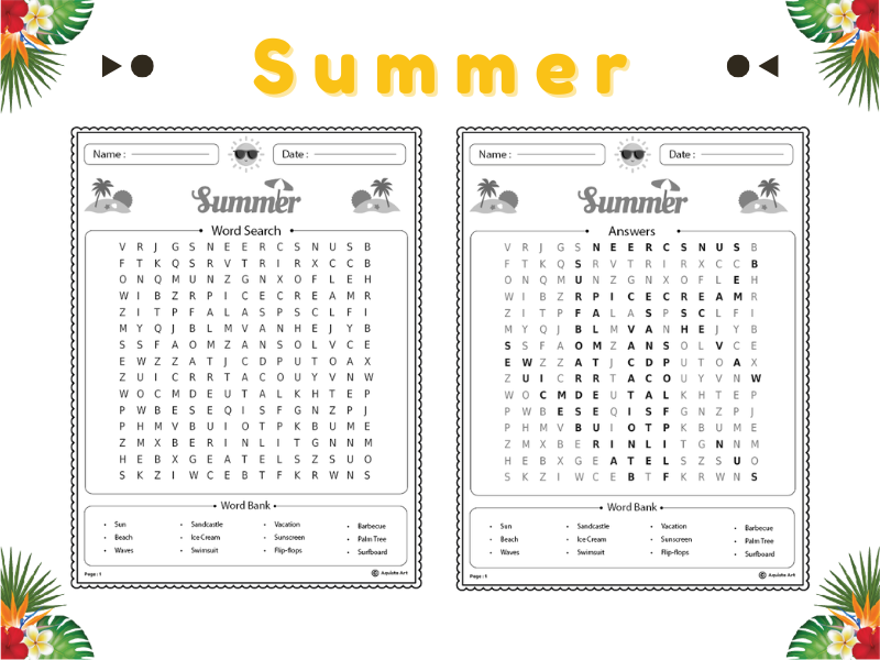 Summer Word Search Puzzles : End of Year Activity for Early Finishers ...
