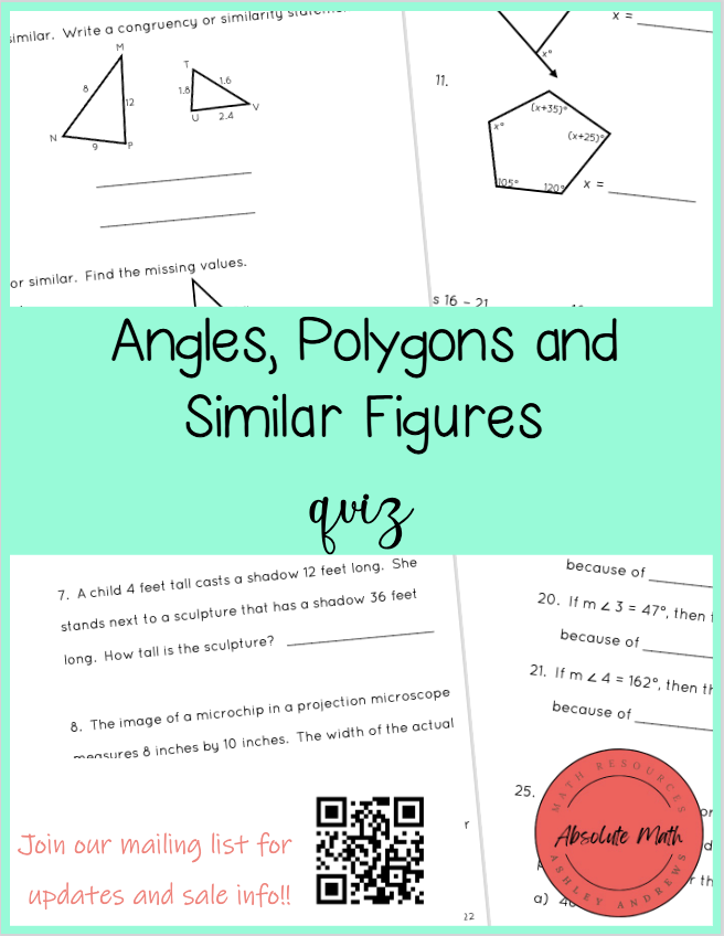Angles, Polygons and Similar Figures Quiz | Teaching Resources