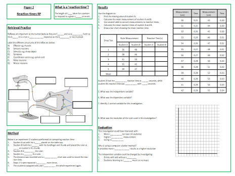 Reaction Time RP Revision Mat | Teaching Resources