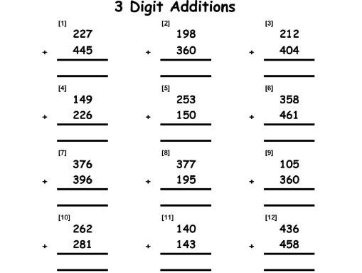 ADDITION WORKSHEETS 3 DIGITS Teaching Resources
