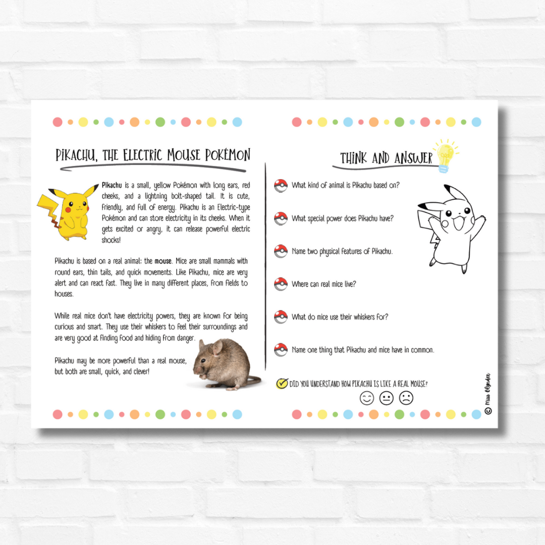 Pokémon in the Real World – Animal Reading Comprehension (26 Texts ...