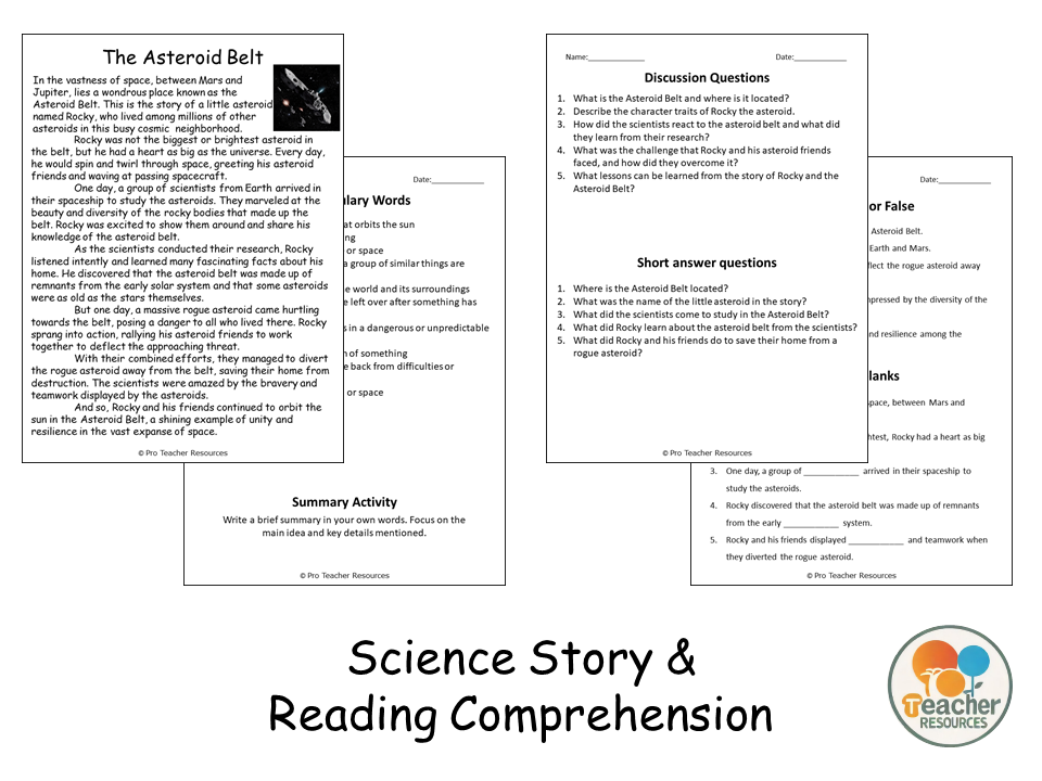 The Asteroid Belt Reading Science Story Comprehension Questions ...