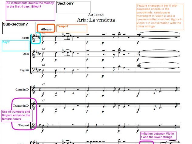 Mozart No.4 Aria Annotated Score Marriage of Figaro AQA Music A-Level ...